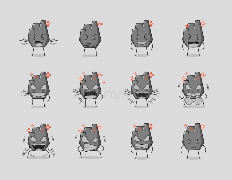 Collection of Cute Stone Cartoon Character with Angry Expression Stock ...