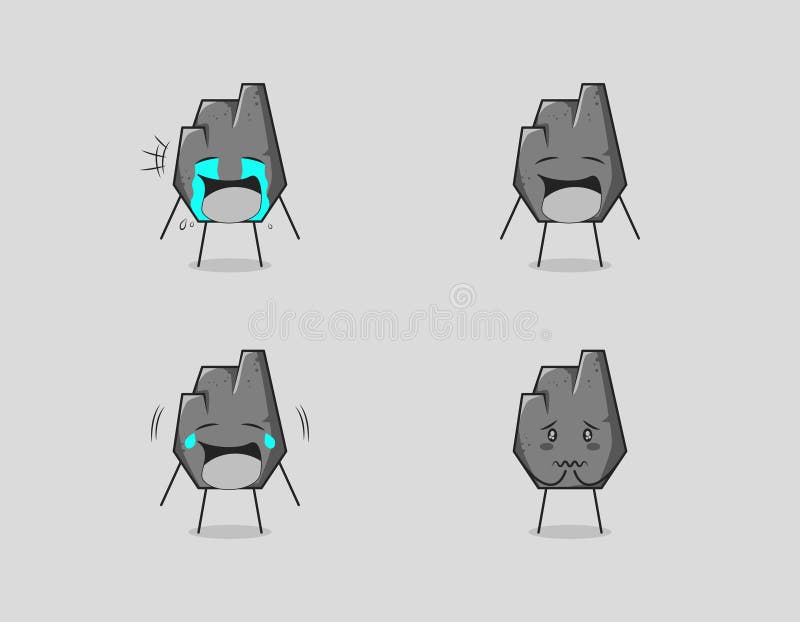 Collection of Cute Stone Cartoon Character with Crying and Sad ...