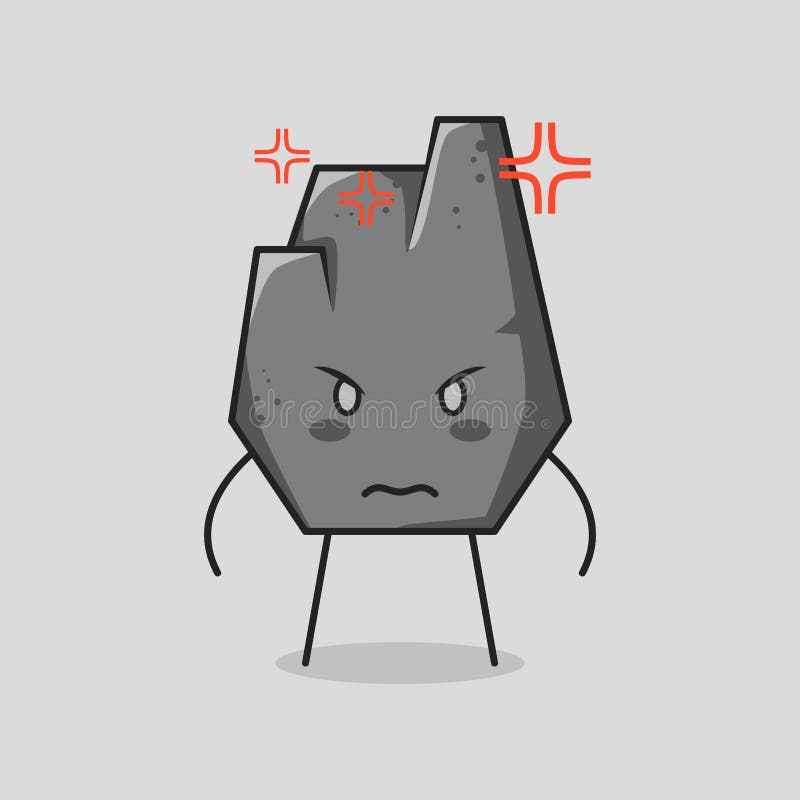 Cute Stone Cartoon with Angry Expression. Grey. Stand and Stare Stock ...