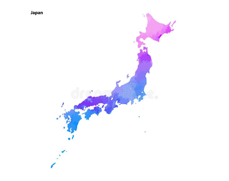 Colourful Watercolour Map Design of Country Japan Isolated on White ...
