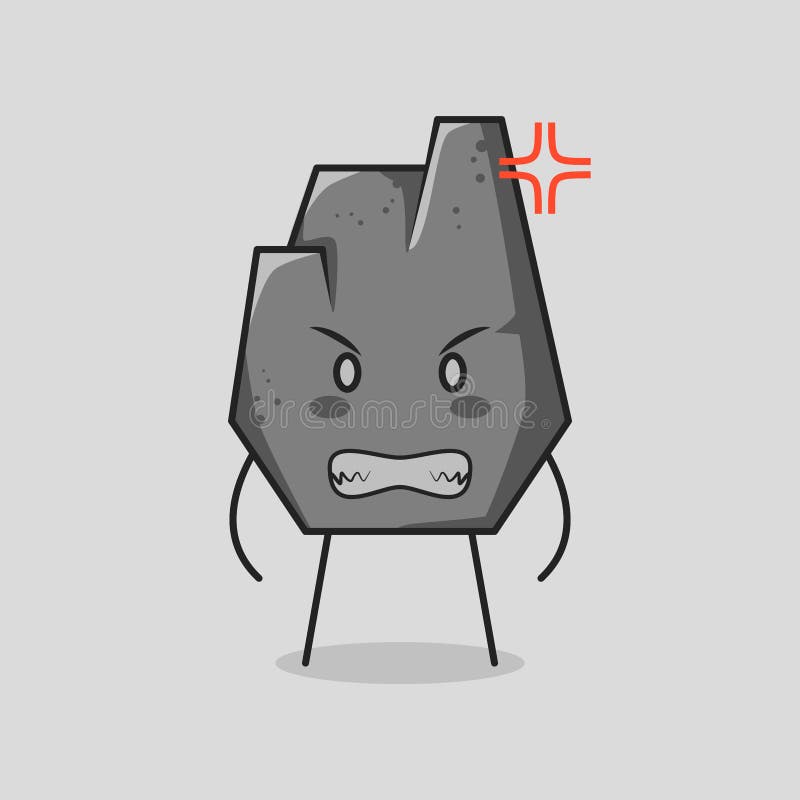 Cute Stone Cartoon with Angry Expression and Grinning Teeth. Grey and ...