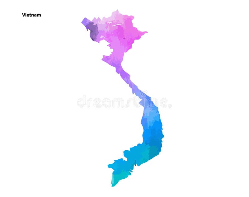 Colourful Watercolour Map Design of Country Vietnam Isolated on White ...