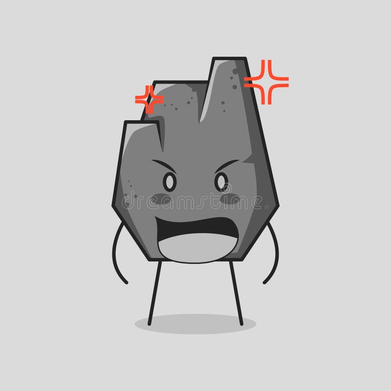 Cute Stone Cartoon with Angry Expression and Mouth Open. Grey and Black ...