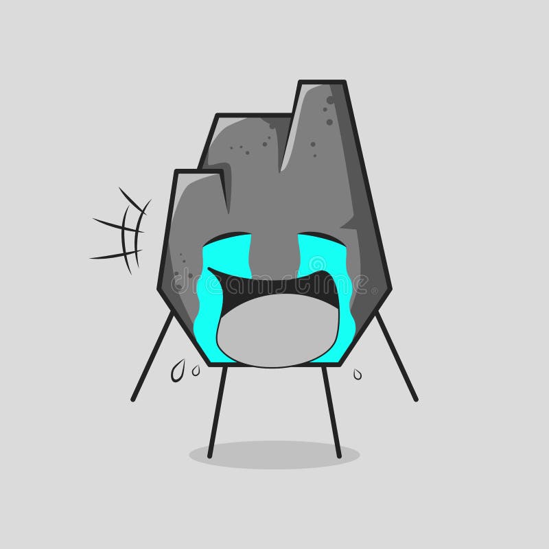 Cute Stone Cartoon with Crying Expression, Tears and Mouth Open. Grey ...