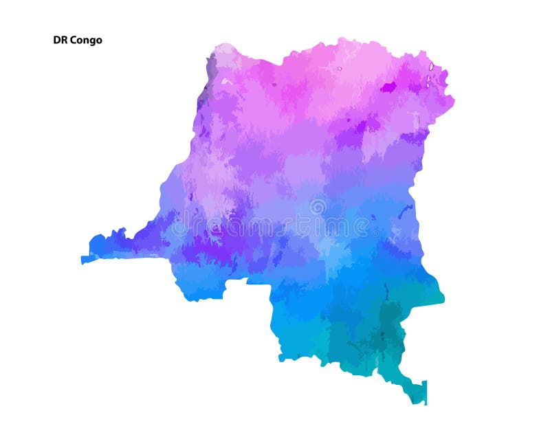 Colourful Watercolour Map Design of Country DR Congo Isolated on White ...
