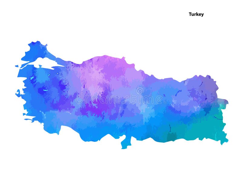 Colourful Watercolour Map Design of Country Turkey Isolated on White ...