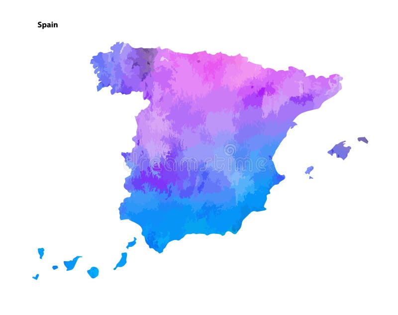 Colorful Watercolor Map Design of Country Spain Isolated on White ...