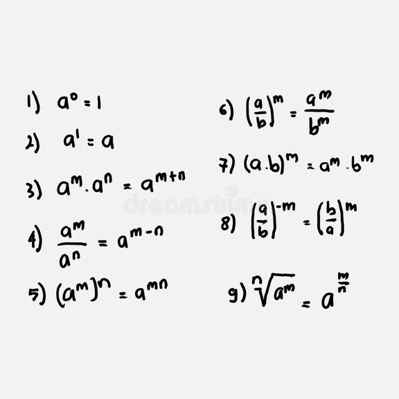 Math Formula. Characteristics of Numbers To Exponents Written by Hand ...