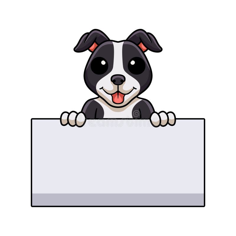 Cute American Staffordshire Terrier Dog Cartoon Holding Blank Sign ...