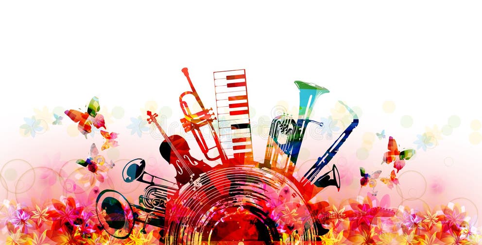 Colorful Musical Poster with Musical Instruments and Notes Attached To ...