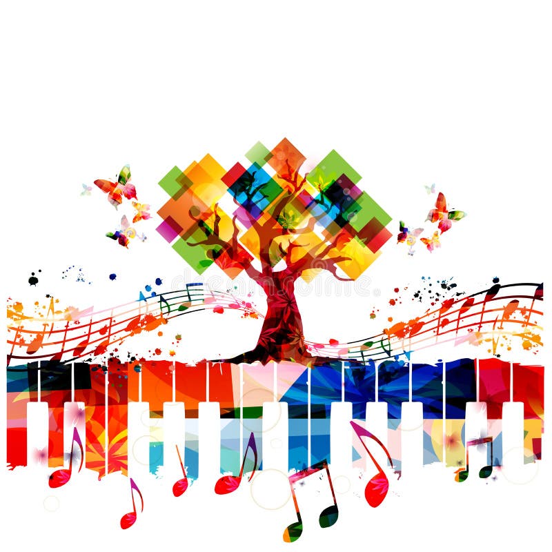Relaxing Music Concept with Tree and Musical Notes Isolated Vector ...