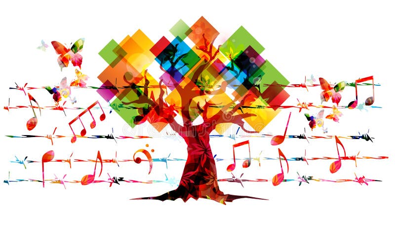 Relaxing Music Concept with Tree and Musical Notes Isolated and ...