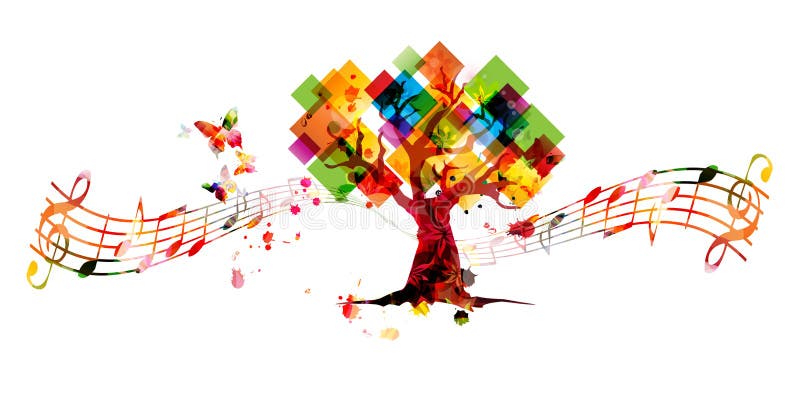 Relaxing Music Concept with Tree and Musical Notes Isolated Vector ...