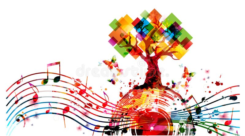 Relaxing Music Concept with Tree and Musical Notes Isolated Vector ...