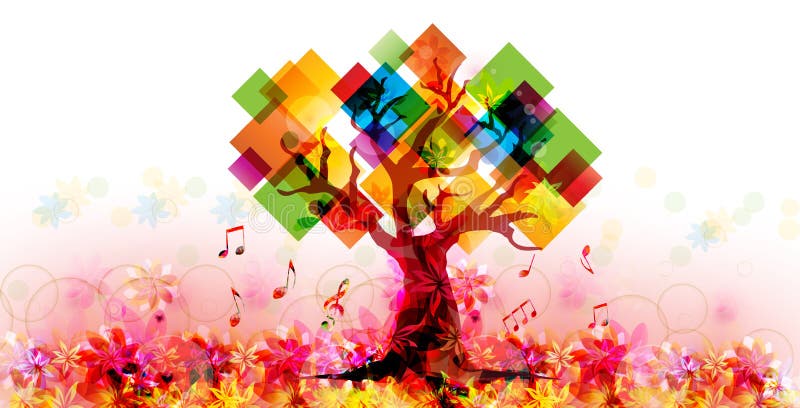 Relaxing Music Concept with Tree and Musical Notes Vector Illustration ...