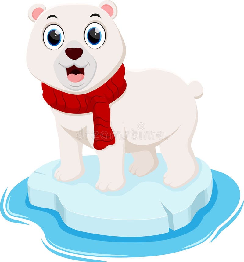 Cartoon Cute Polar Bear Standing on Ice Cube Stock Vector ...
