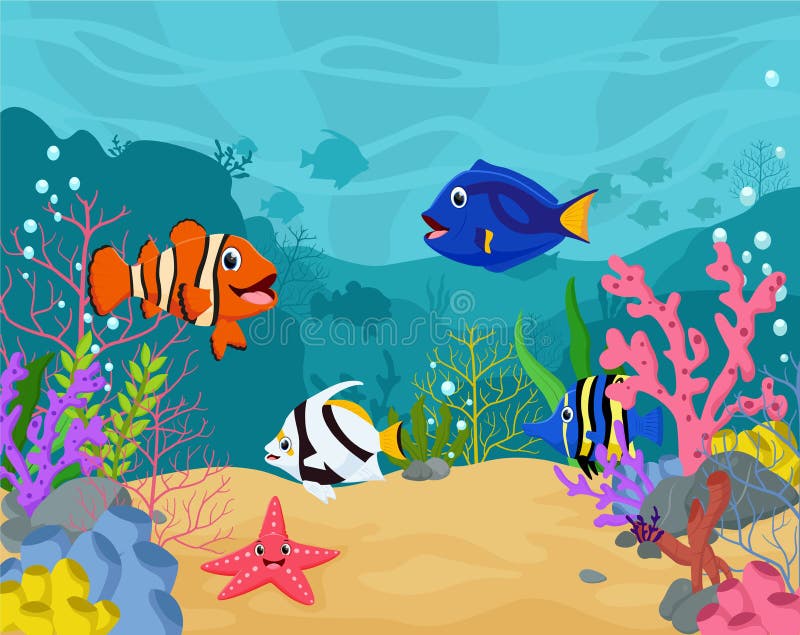 Underwater Life of Fish Cartoon Stock Vector - Illustration of ...