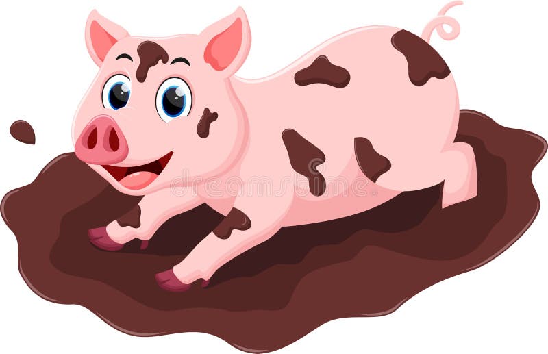 Cartoon Cute Pig Playing Mud Stock Vector - Illustration of mascot ...