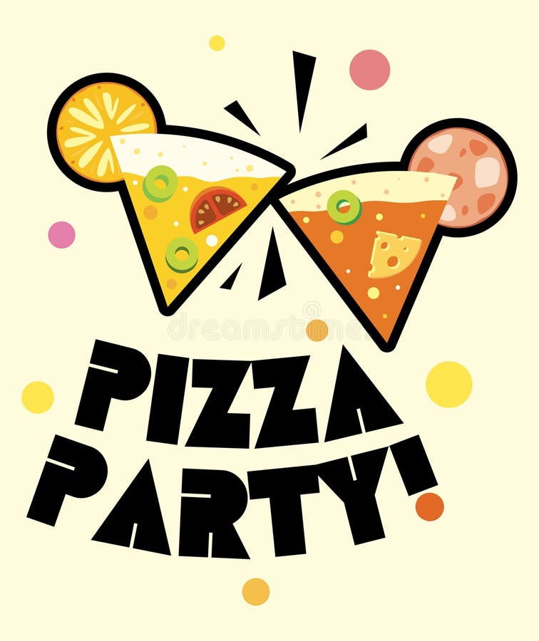 Pizza Party Invitation Design with Clinking Cocktail Glasses Stock ...