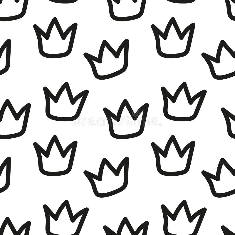 Abstract Crown Seamless Pattern, Black and White Texture, Hand-drawn ...