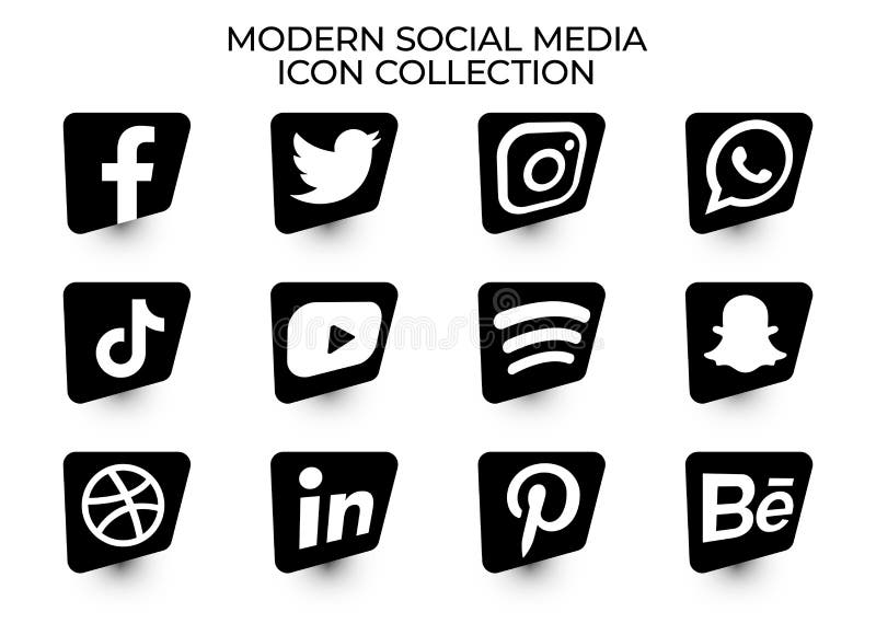 Modern Social Media Black Icon 3D Look Collection Set Editorial Stock ...