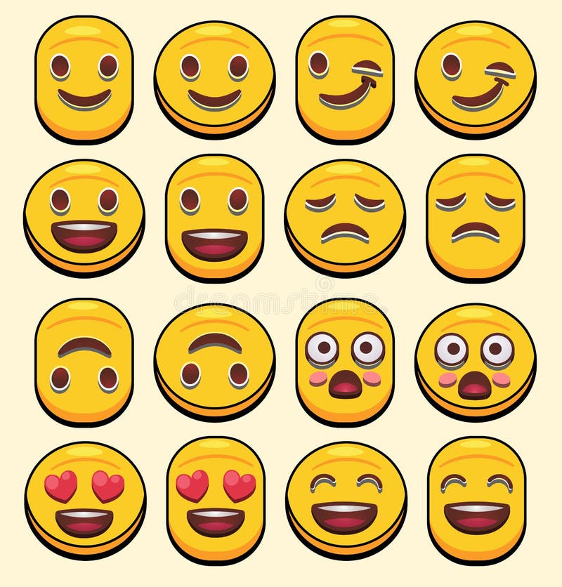 Emoji Set of Different Shape for Social Media Reaction Emoticons Stock ...