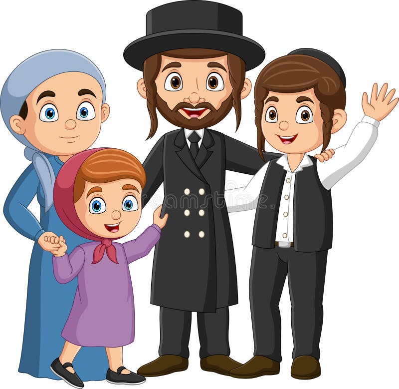 Cartoon Jewish Family Standing Together Celebrating Hanukkah Stock ...