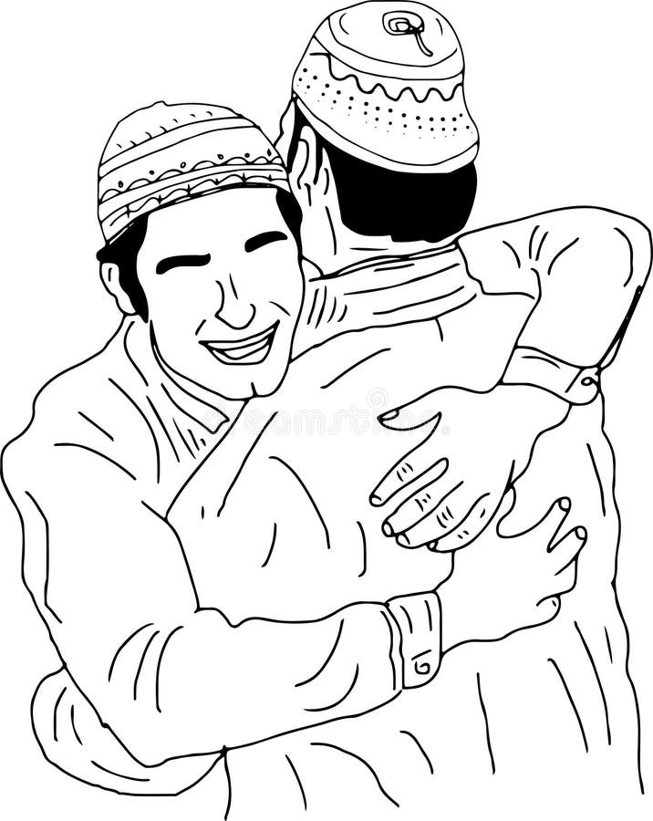 Muslim Man Hugging Each Other on Eid Festival Sketch Drawing, Stock ...