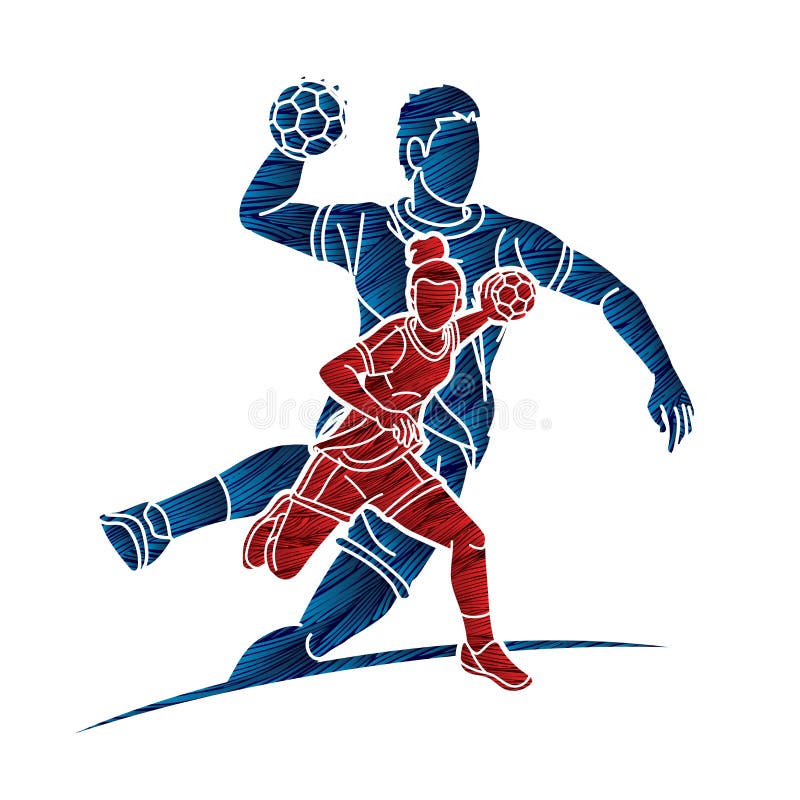 Group of Handball Players Male and Female Action Together Cartoon Sport ...