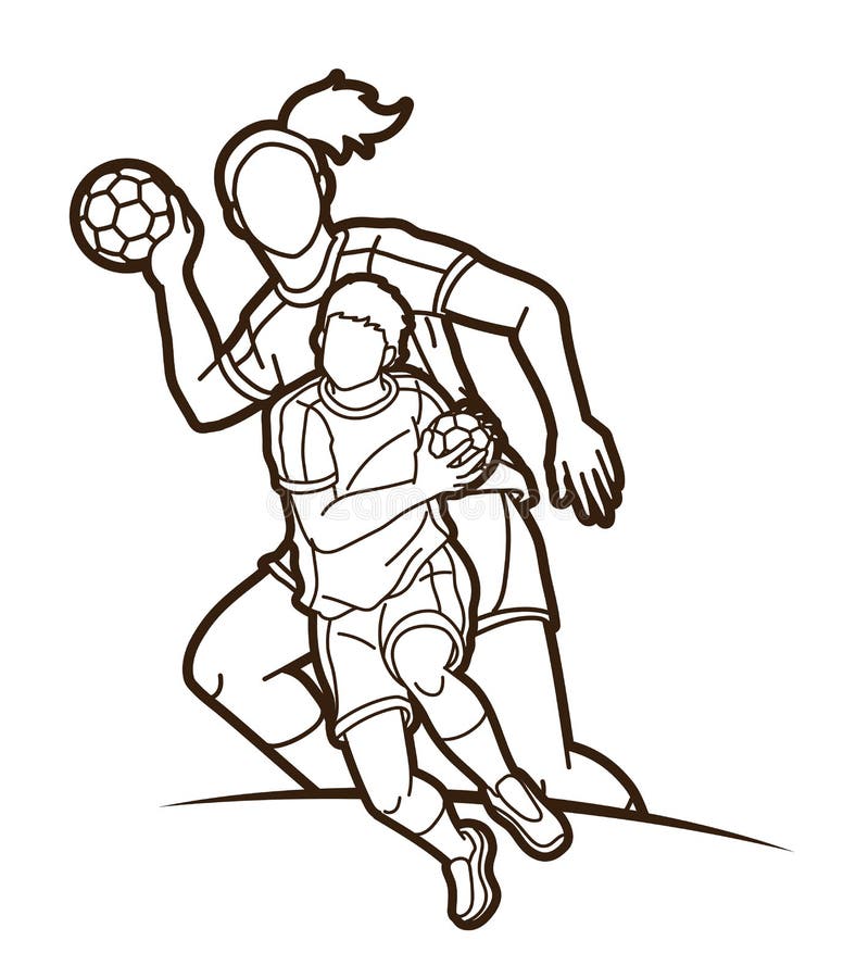 Group of Handball Players Male and Female Action Together Cartoon Sport ...