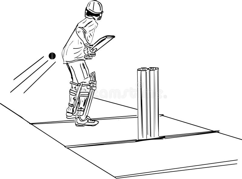 Outline Vector Illustration of Cricket Batsman Doing Net Practice Stock ...