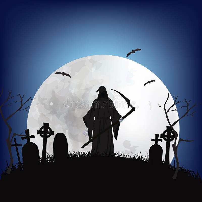 Grim Reaper on cemetery stock vector. Illustration of happy - 256095981
