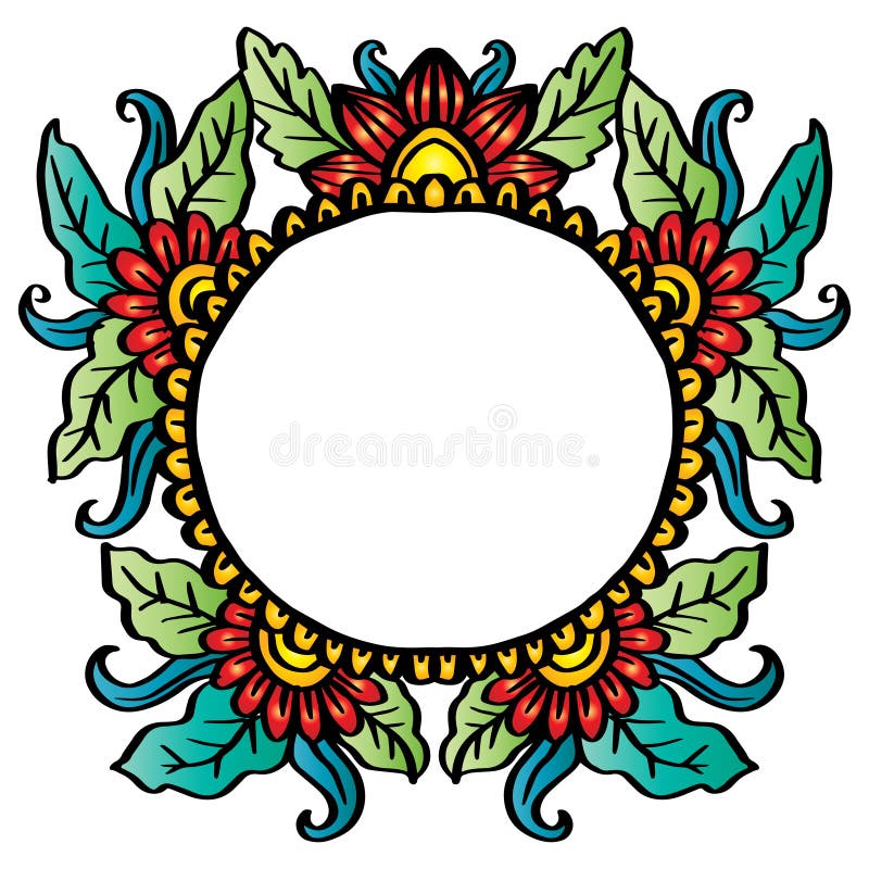 Hand Drawing Beautiful Flower Circle Frame Stock Illustration ...