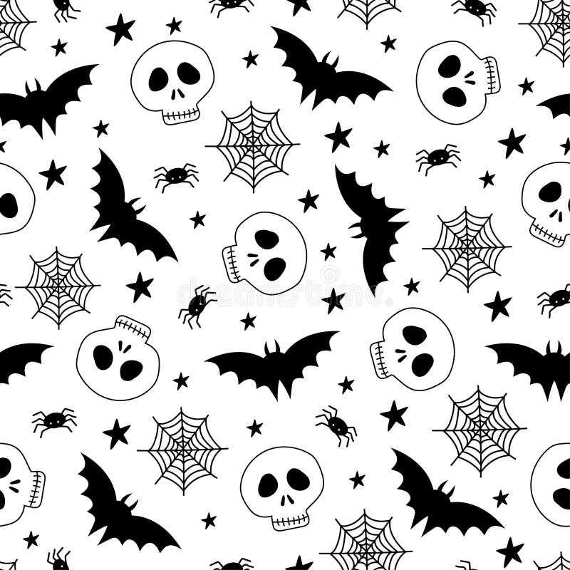 Skull, Bat, and Spider Seamless Pattern for Halloween. Stock Vector ...