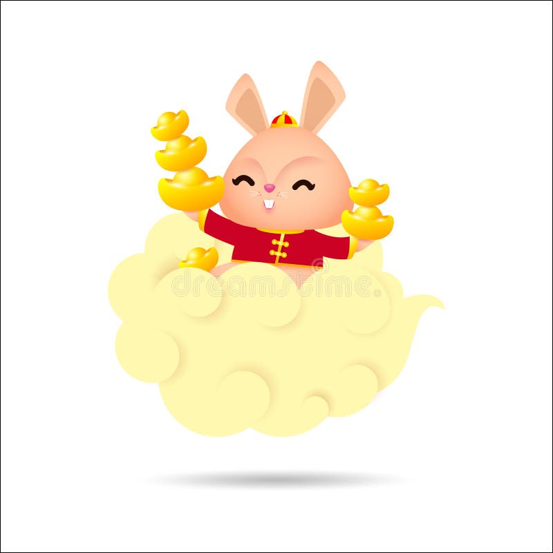 Happy Chinese New Year 2023 Rabbit Riding a Cloud and Holding Chinese ...