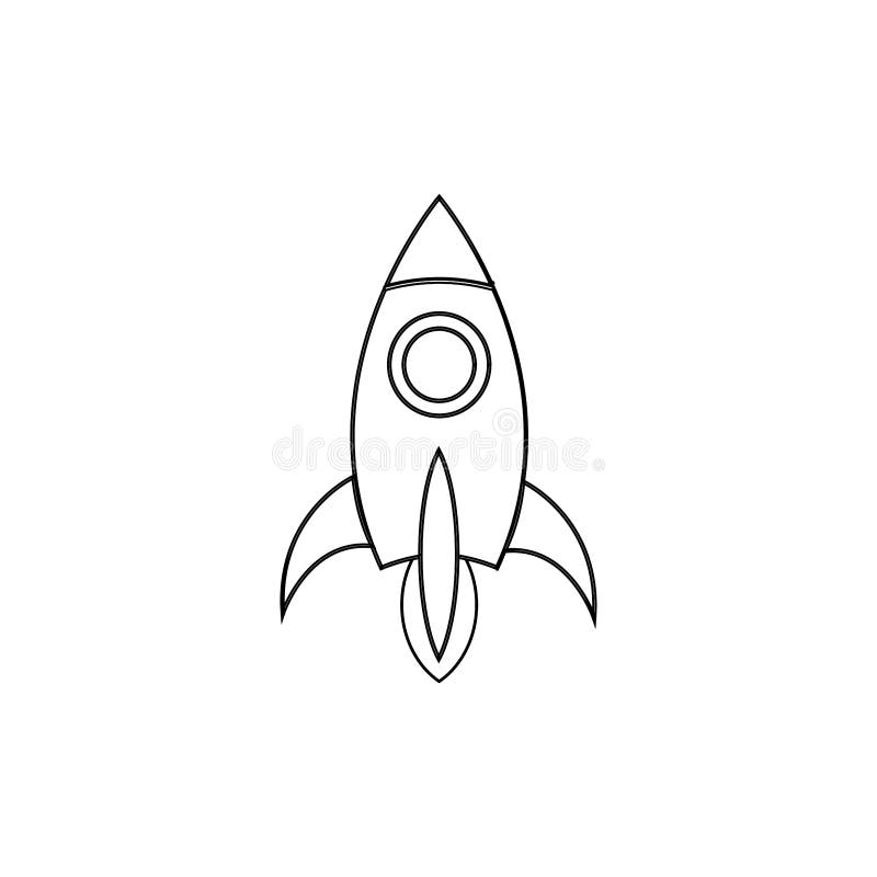 Outline Rocket Ship with Fire. Isolated on White. Flat Line Icon Stock ...