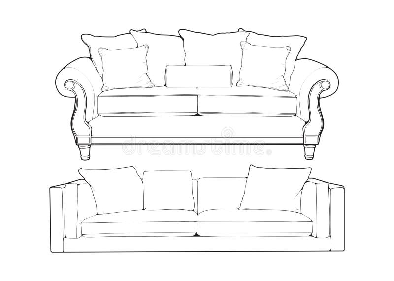 Set of Sofa or Couch Line Art Illustrator. Set of Outline Furniture for ...