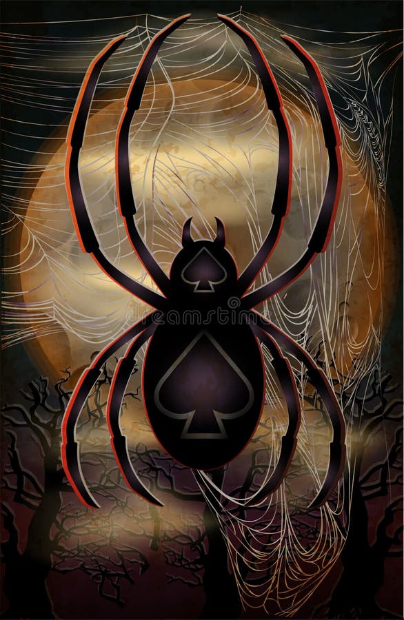 Casino Halloween Vip Poker Card, Full Moon and Spider Spade, Vector ...