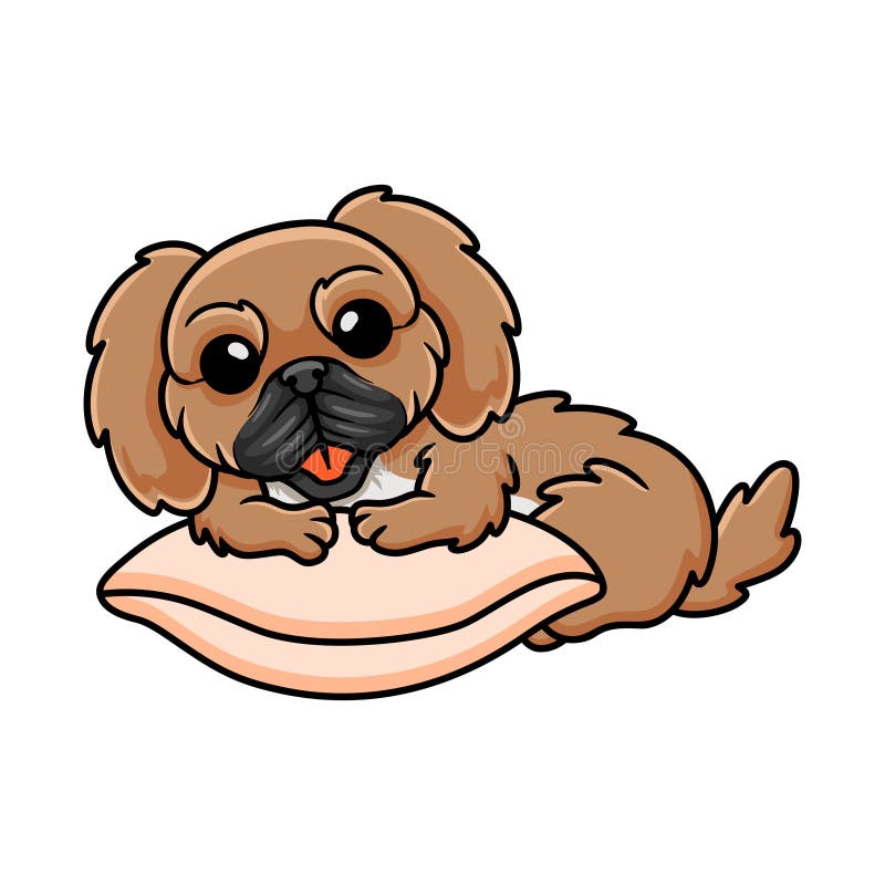 Cute Little Pekingese Dog Cartoon on the Pillow Stock Vector ...