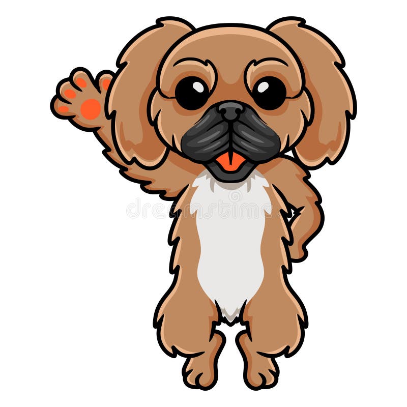 Cute Little Pekingese Dog Cartoon Waving Hand Stock Illustration ...