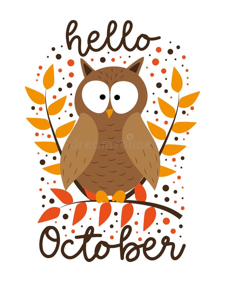 October - Autumnal Greeting with Hand Drawn Leaves and Acorns. Stock ...