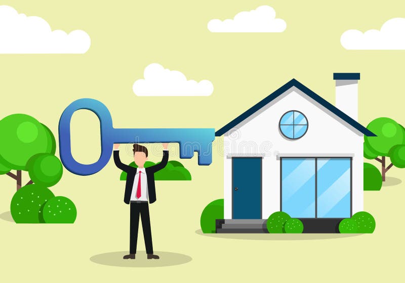 Businessman Holding House Keys Obtained from Real Estate Broker in the ...