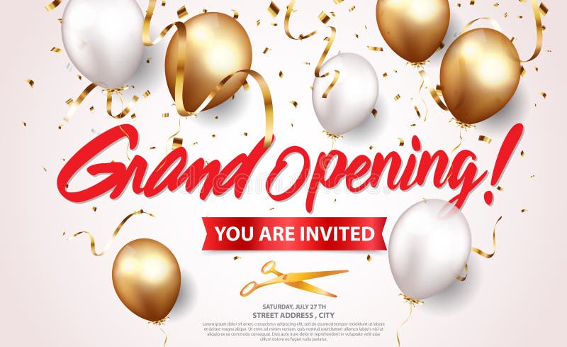 Grand Opening Design Gold Ribbon Confetti Stock Illustrations – 426 ...