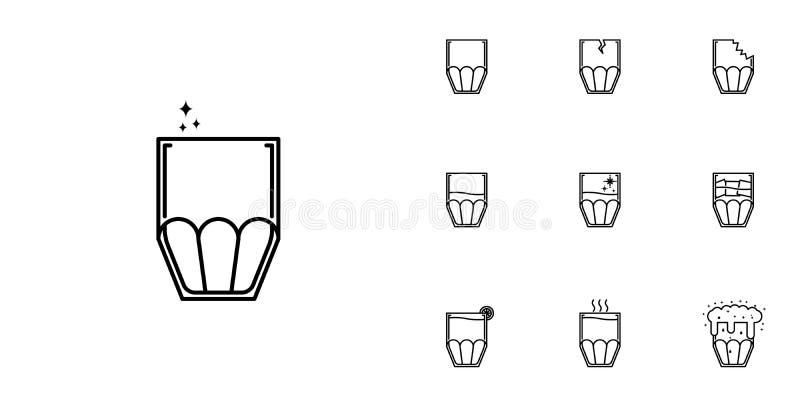 Ten Sets of Cooler Glass Line Icons. Simple, Line, Silhouette and Clean ...
