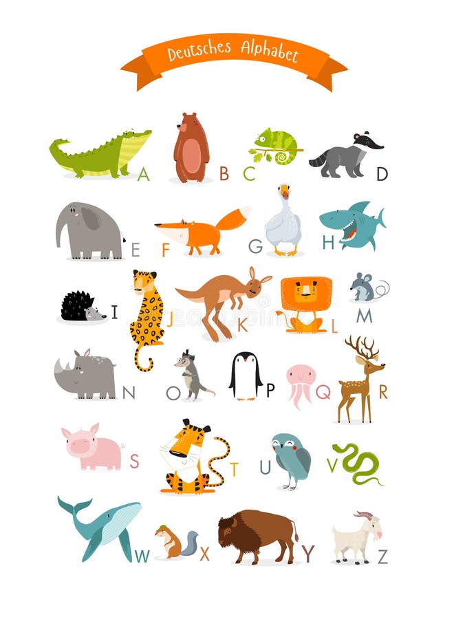 Print. German Alphabet with Cute Animals. Vector Poster for Teaching ...