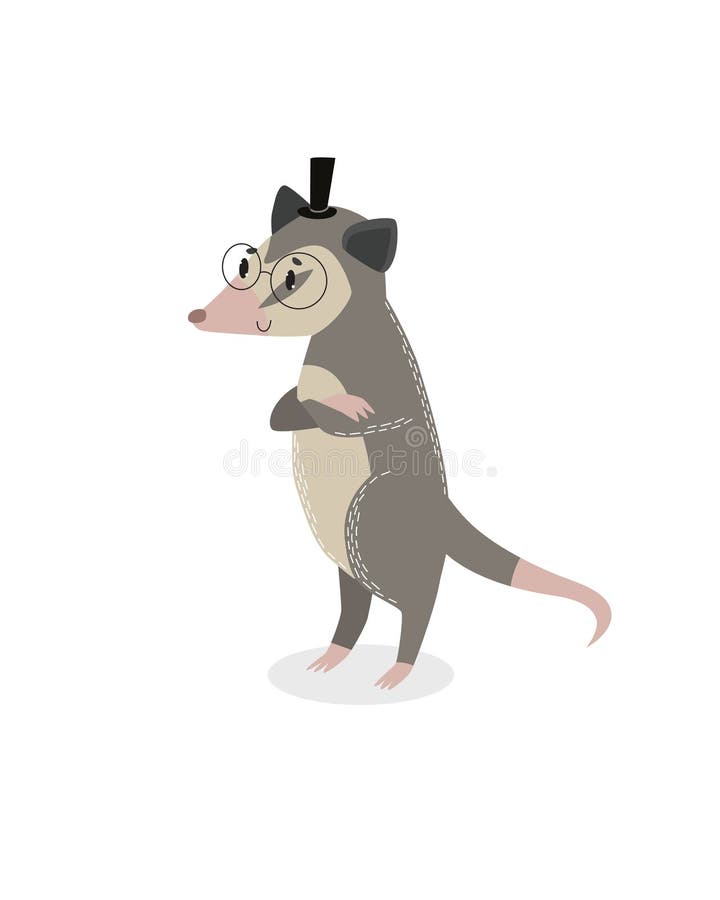Print. Funny Cartoon Opossum. Possum Stands. Stock Illustration ...