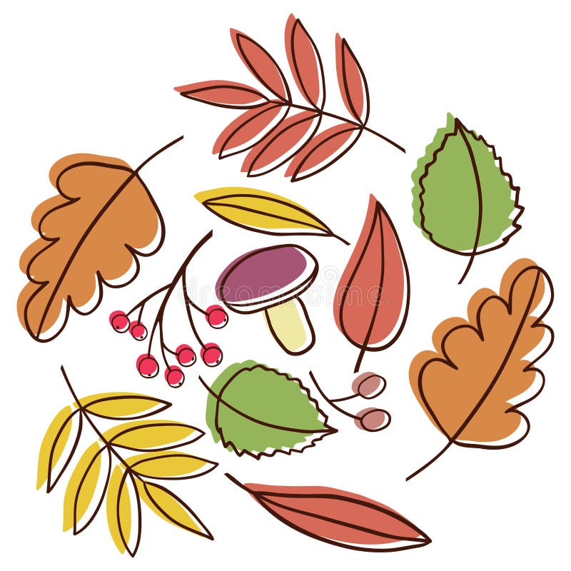 Hand Drawing Cartoon Autumn Falling Leaves. Stock Illustration ...