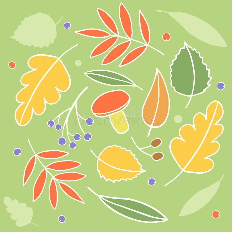 Hand Drawing Cartoon Autumn Falling Leaves. Stock Illustration ...