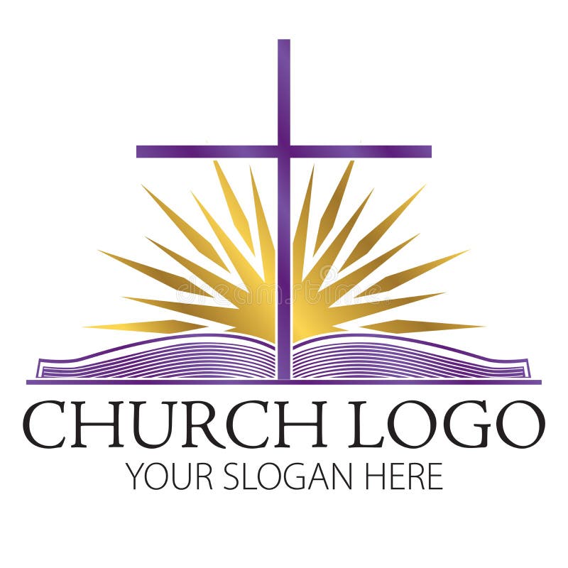 Cross and Open Bible Church Logo in Purple and Gold Colors Stock Vector ...