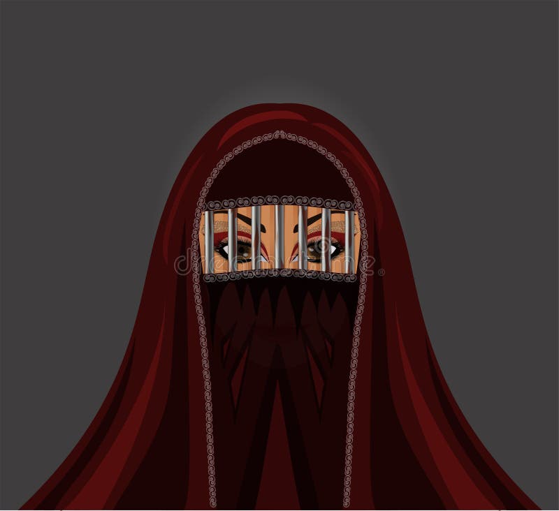Burka is Like a Prison. Muslim Woman in Burqa Metal Grate Stock Vector ...
